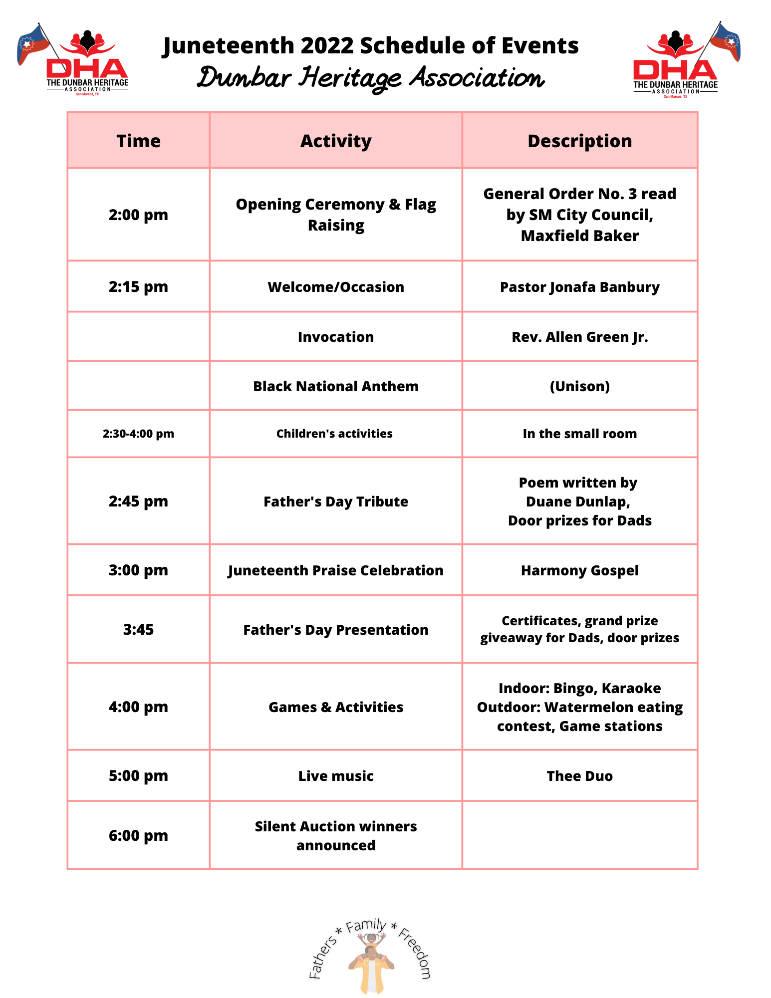 DHA Juneteenth 2022 Schedule of Events | Dunbar Heritage Association
